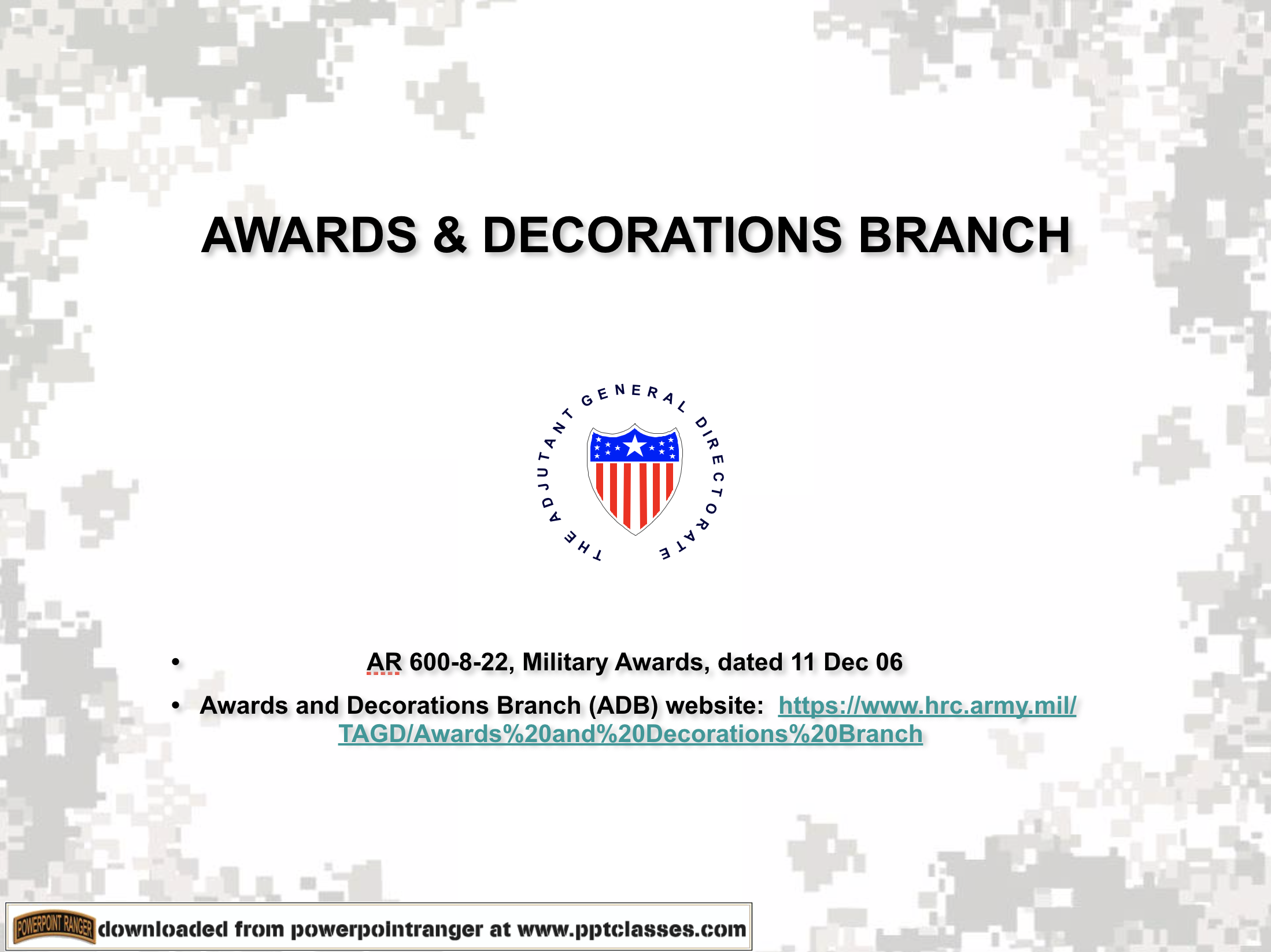 Army Awards Branch Update - PowerPoint Ranger, Pre-made Military PPT ...