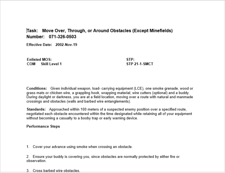 071-COM-0503 (Move Over, Through, or Around Obstacles (Except ...