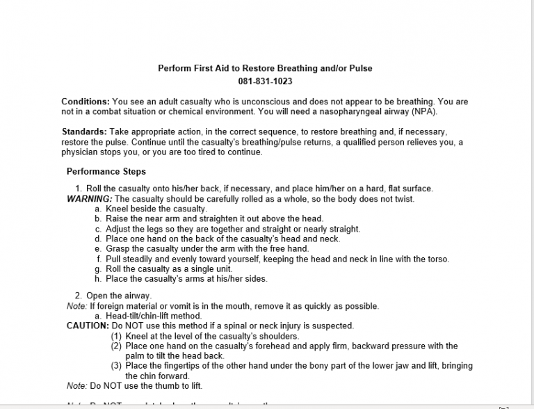 081-COM-1023 (Perform First Aid to Restore Breathing and/or Pulse ...