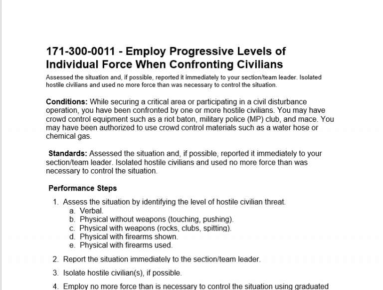 171-COM-0011 (Employ Progressive Levels of Individual Force when ...