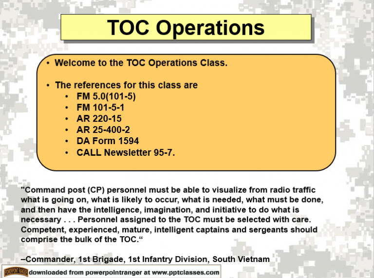 TOC Operations - PowerPoint Ranger, Pre-made Military PPT Classes