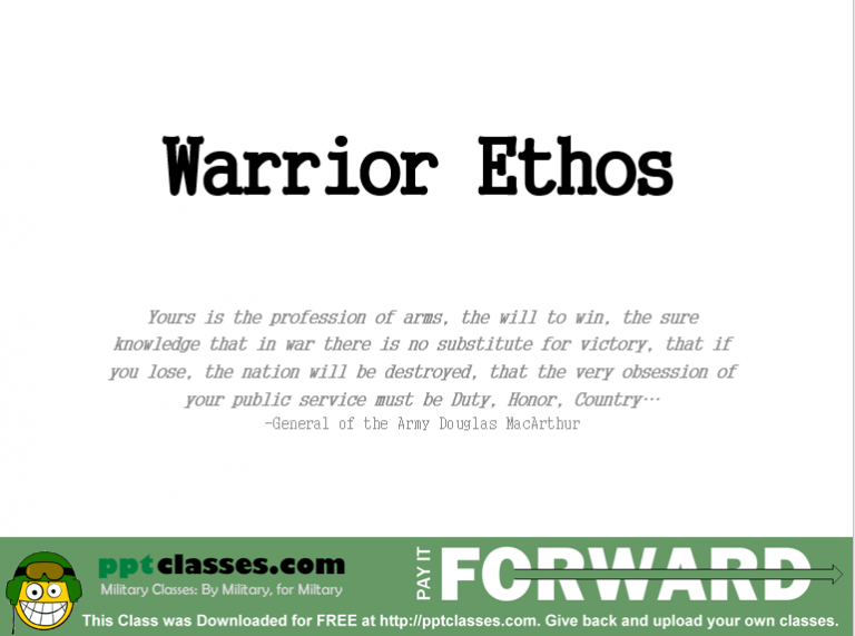 Warrior Ethos - PowerPoint Ranger, Pre-made Military PPT Classes